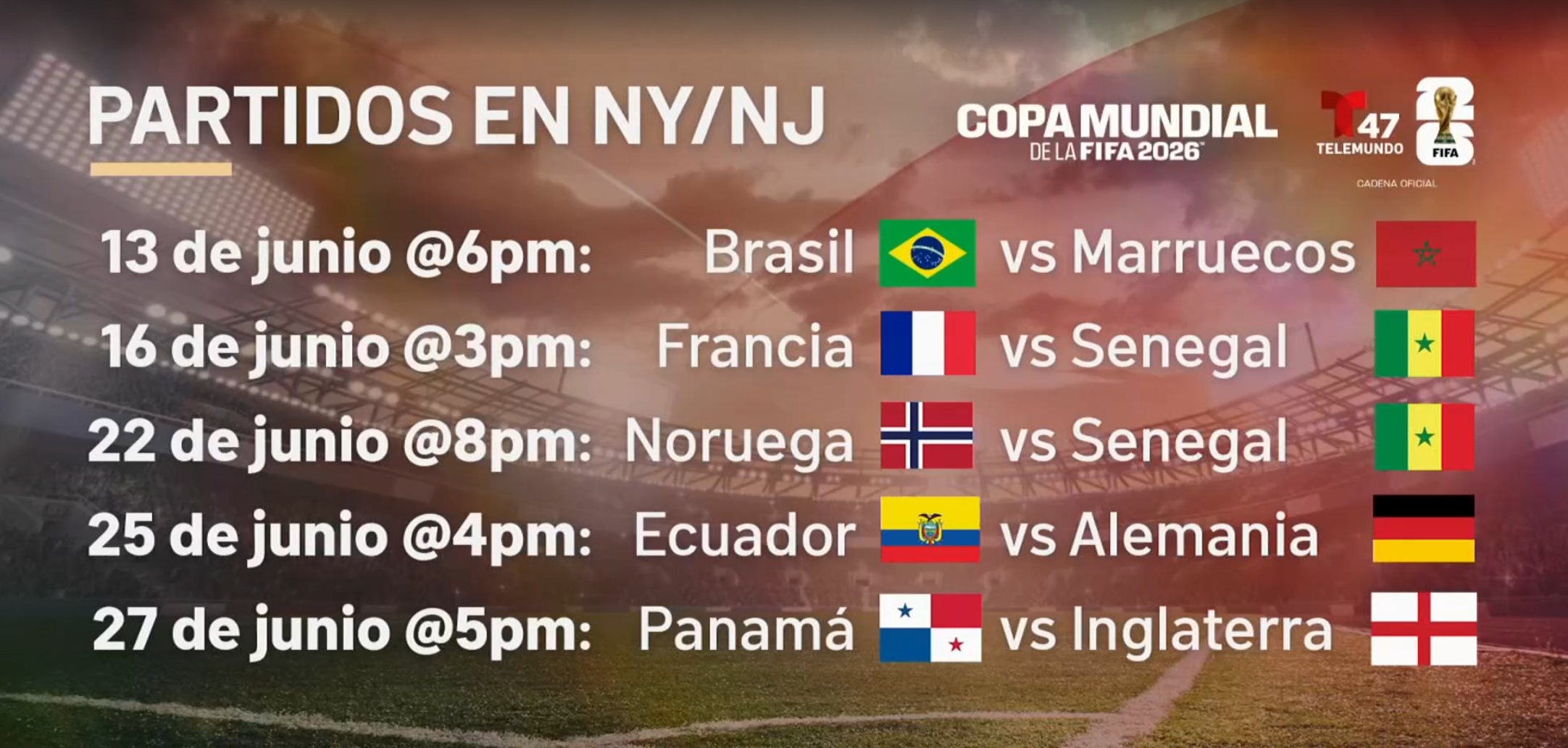 Partidos de la Copa Mundial que se juegan en NY y NJ – Telemundo New ...
